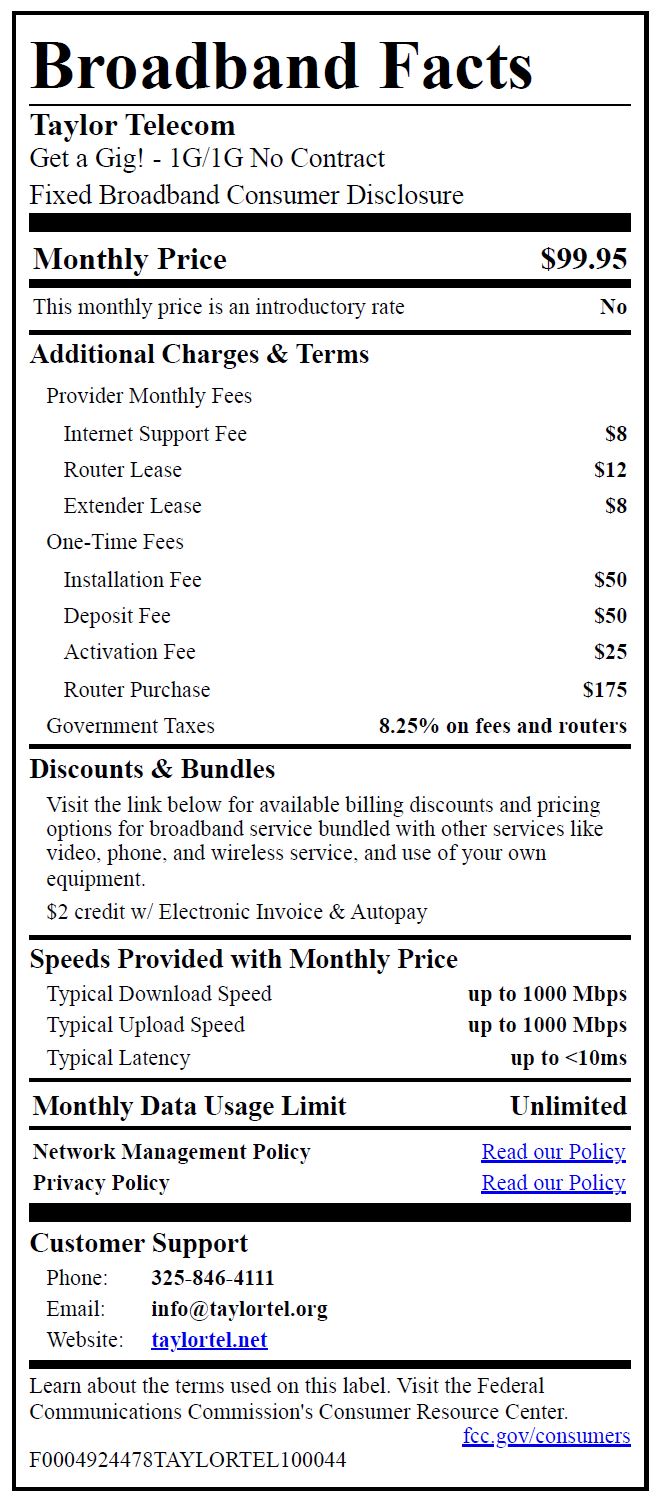 Fiber Internet - Taylor Telecom